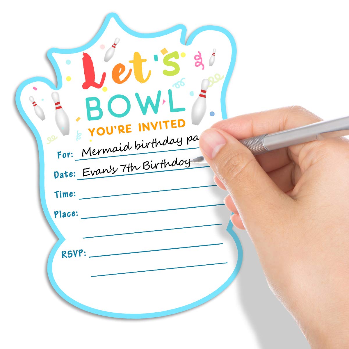 Yangmics Direct 30 Bowling Birthday Party Invitations with Envelopes-Double Sided -Shaped Fill-in Invitations