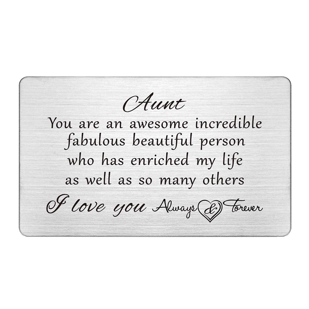 Aunt Gifts from Niece Nephew, I Love You Always and Forever Aunt, Gifts for Aunts, Best Favorite Awesome Aunt Gifts, Birthday Card, Mother's Day, Engraved Wallet Insert