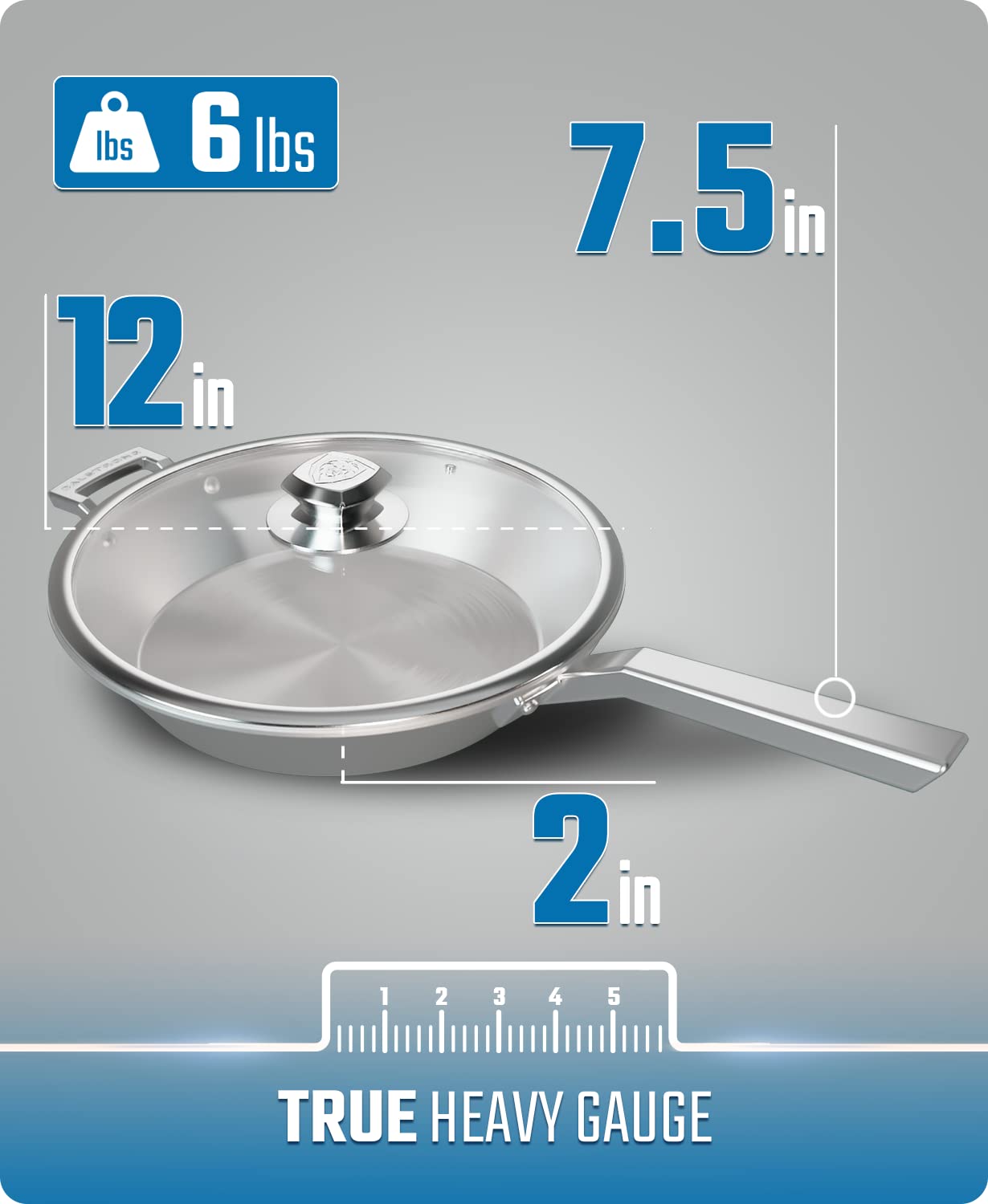 Dalstrong Frying Pan Skillet - 12 inch - The Oberon Series - 3-Ply Aluminum Core Cooking Pan - Premium Silver Kitchen Cookware - Omelet, Beef, Egg Pan - w/Lid & Pot Protector