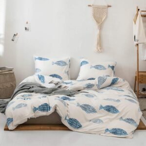 MOZEO Style Bedding Duvet Cover Set 2 Piece, Comfy Fish Cartoon Printed Cute Quilt Cover for Children Kids Soft Home Bedding Cover Sets (Twin Fish)