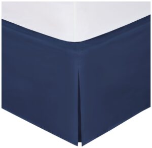 home collection bedskirt bed ruffle solid pleated brushed soft microfiber fabric top 14" drop new (full, navy blue)