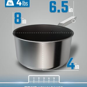 DALSTRONG Non Stick Stockpot - 3 QT - The Oberon Series - ETERNA NonStick Pan Coating - 3-Ply Aluminum Core Cookware - Silver Cooking Pots and Pans - w/Lid & Pot Protector