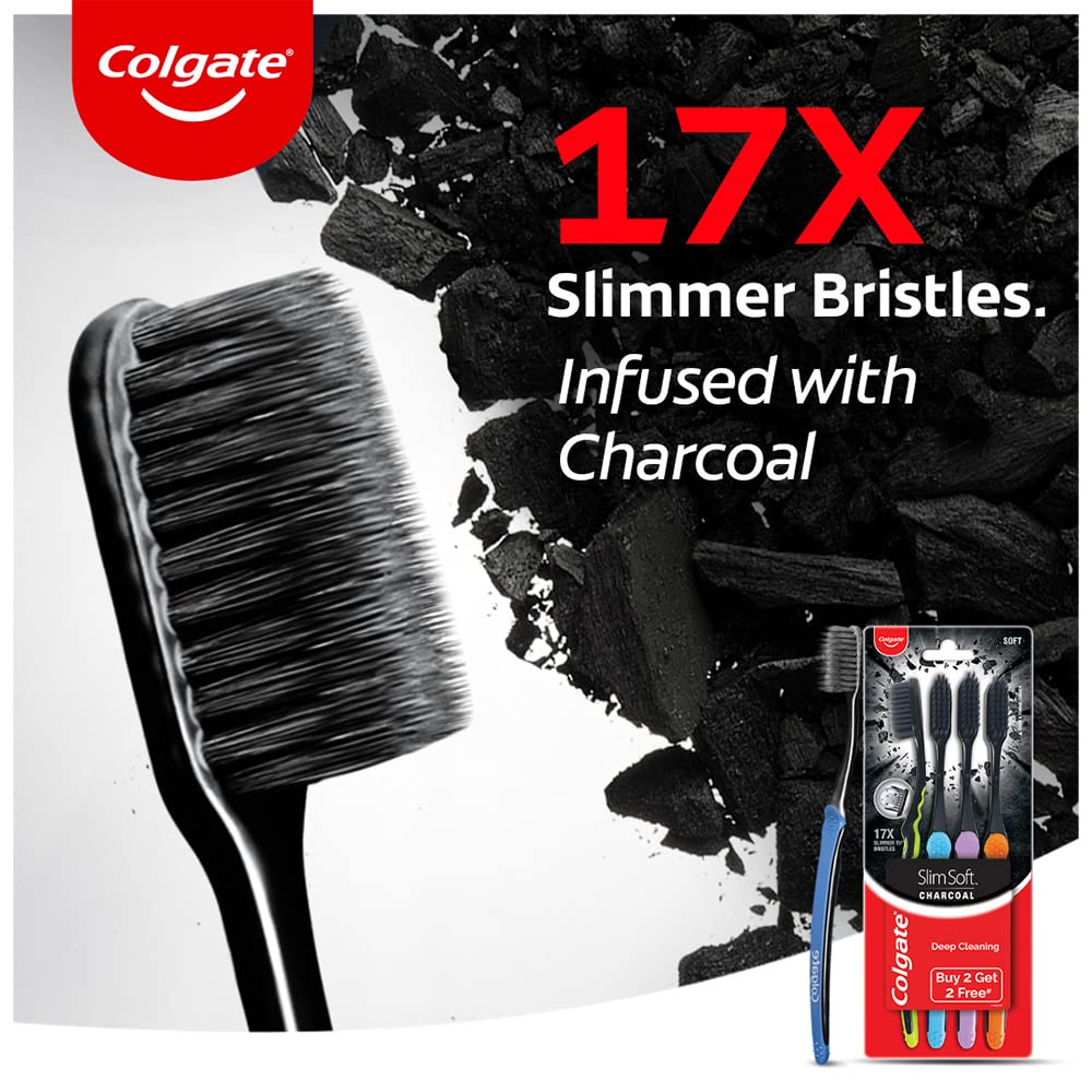 Colgate Slim Soft Charcoal Toothbrush (Buy 2 Get 2 Free) - 4 Pcs