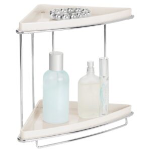 mdesign steel/plastic freestanding countertop corner shelf organizer with 2-tier storage for bathroom, vanity, cabinet, counter - holds makeup, bath gel - prism collection - cream