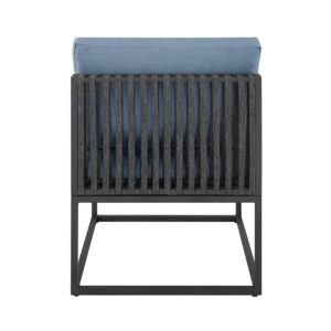 Walker Edison Tropez Contemporary Steel Frame Modular Armless Patio Chair with Rope Cord Detail, 27 Inch, Blue