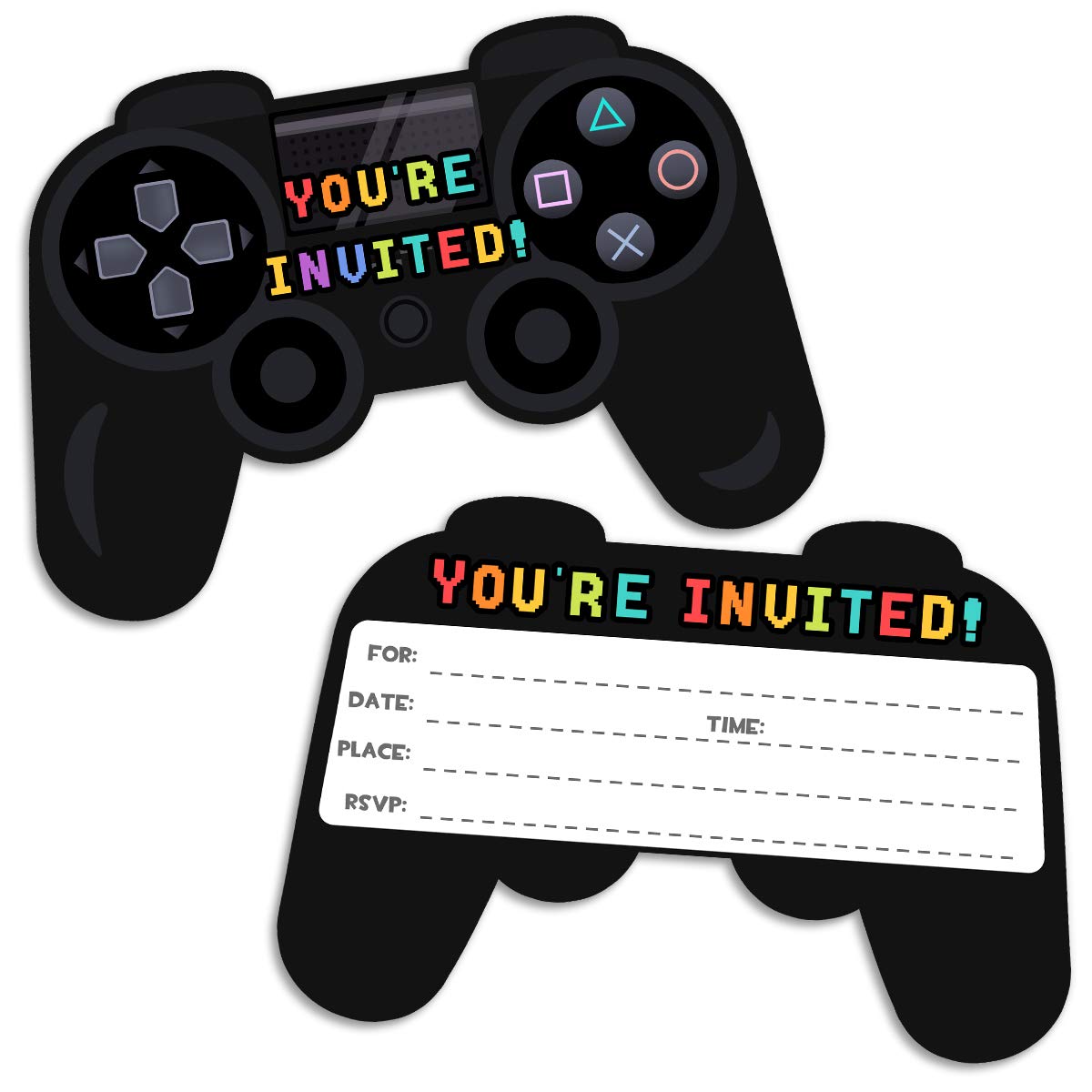 Yangmics Direct 30 Video Game Birthday Party Invitations with Envelopes - Shaped Fill-in Invitations