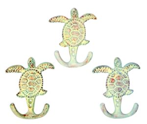 wowser white turtle cast iron wall mount coat hooks, 4 3/4 inch, set of 3