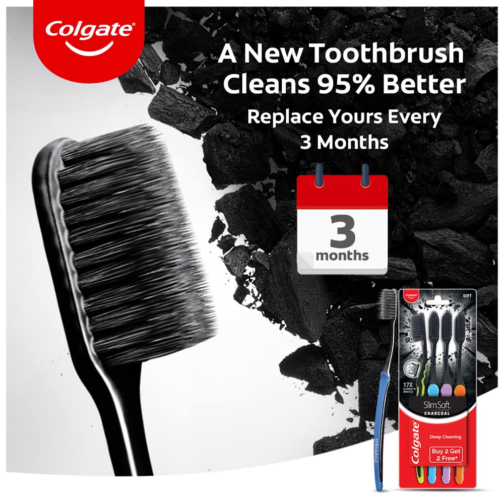 Colgate Slim Soft Charcoal Toothbrush (Buy 2 Get 2 Free) - 4 Pcs