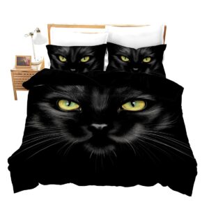 erosebridal animal duvet cover king size pet cat comforter set black cat with yellow eyes printed bedding set for girls boys, bed decor 3 pcs with 2 pillowcases, zipper closure