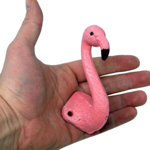 Wowser Pink Tropical Flamingo Cast Iron Wall Mount Coat Hooks, 4 Inch, Set of 3