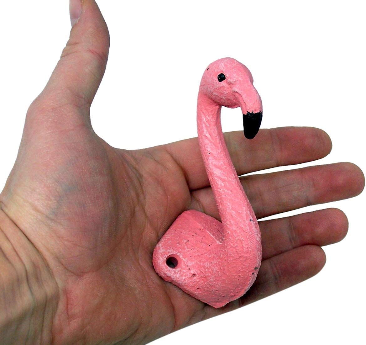 Wowser Pink Tropical Flamingo Cast Iron Wall Mount Coat Hooks, 4 Inch, Set of 3