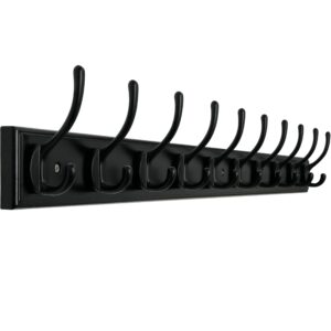 webi coat rack wall mount,38 1/4" long coat hooks wall mounted,bamboo coat hanger wall hook rack,jacket hanger,10 hooks for hanging coats,clothes,hats,black