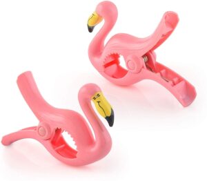 flamingo beach towel clips jumbo size for beach chair, cruise beach patio, pool accessories for chairs, household clip, baby stroller.