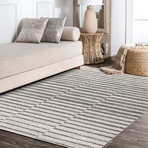 JONATHAN Y MOH204A-4 Lyla Offset Stripe Indoor Farmhouse Area-Rug Bohemian Minimalistic Striped Easy-Cleaning Bedroom Kitchen Living Room Non Shedding, 4 X 6, Grey