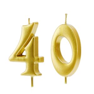 Gold 40th Birthday Candles,Number 40 Cake Topper for Party Decoration