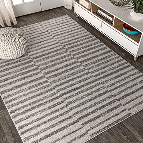 JONATHAN Y MOH204A-4 Lyla Offset Stripe Indoor Farmhouse Area-Rug Bohemian Minimalistic Striped Easy-Cleaning Bedroom Kitchen Living Room Non Shedding, 4 X 6, Grey