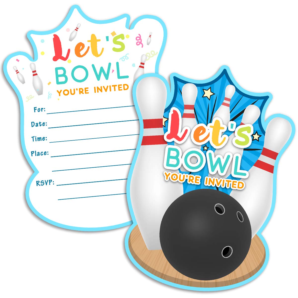 Yangmics Direct 30 Bowling Birthday Party Invitations with Envelopes-Double Sided -Shaped Fill-in Invitations