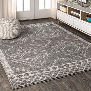 jonathan y moh200c-8 amir moroccan beni souk indoor area-rug bohemian farmhouse rustic geometric easy-cleaning bedroom kitchen living room non shedding, 8 x 10, gray,cream