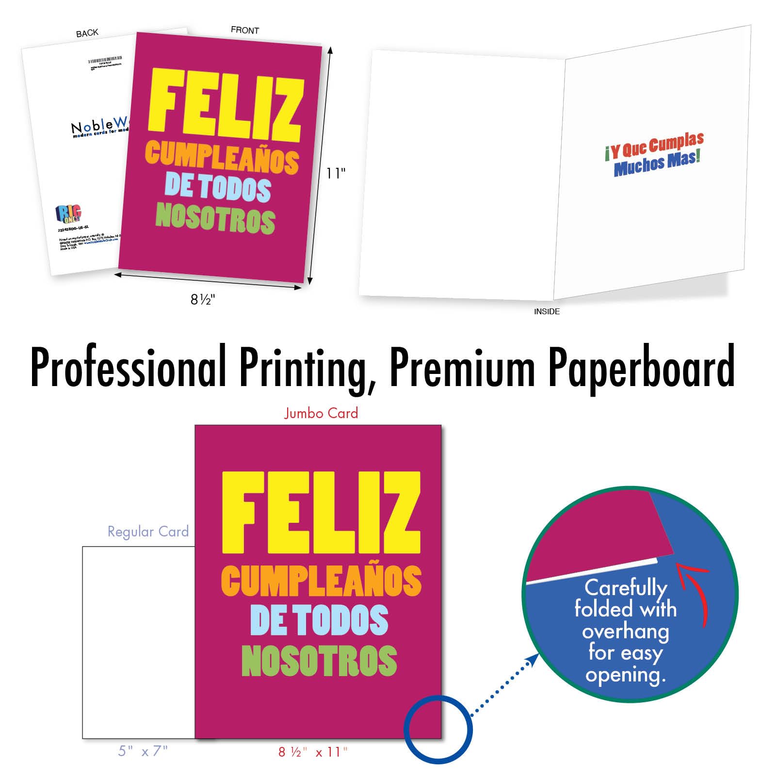 NobleWorks, Big Feliz Cumpleanos - Jumbo Spanish Birthday Card from All of Us (8.5 x 11 Inch) - Group Birthday Greeting J3243BDG-US-SL