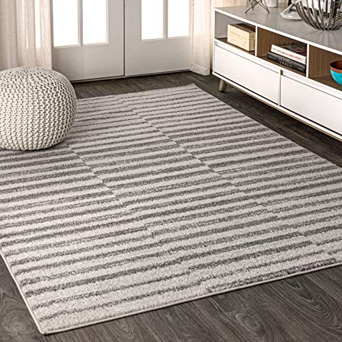 JONATHAN Y MOH204A-4 Lyla Offset Stripe Indoor Farmhouse Area-Rug Bohemian Minimalistic Striped Easy-Cleaning Bedroom Kitchen Living Room Non Shedding, 4 X 6, Grey