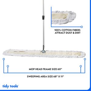 Tidy Tools Commercial Dust Mop & Floor Sweeper, 60 inch Dust Mop for Hardwood Floors, Cotton Reusable Dust Mop Head, Extendable Mop Handle, Industrial Dry Mop for Floor Cleaning & Janitorial Supplies