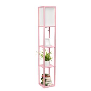 simple designs lf1014-lpk etagere organizer storage shelf linen shade floor lamp, light pink