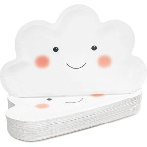 sparkle and bash cloud party plates for baby shower or birthday party (6.4 x 10 in, white, 48 pk)