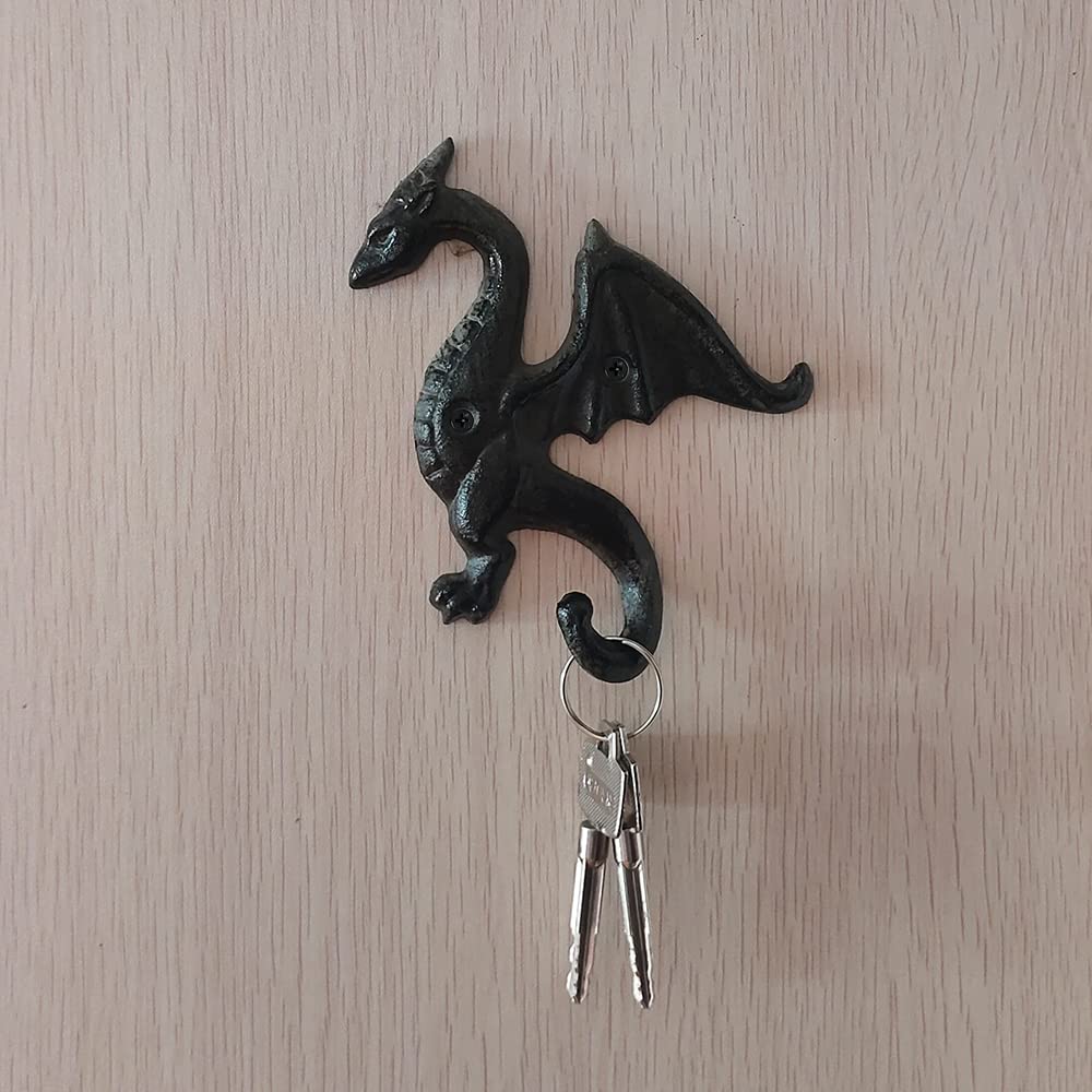 PlayDo Dragon Vintage Cast Iron Hooks Hangers for Wall Hanging Key Coats Towel (Dragon-3)