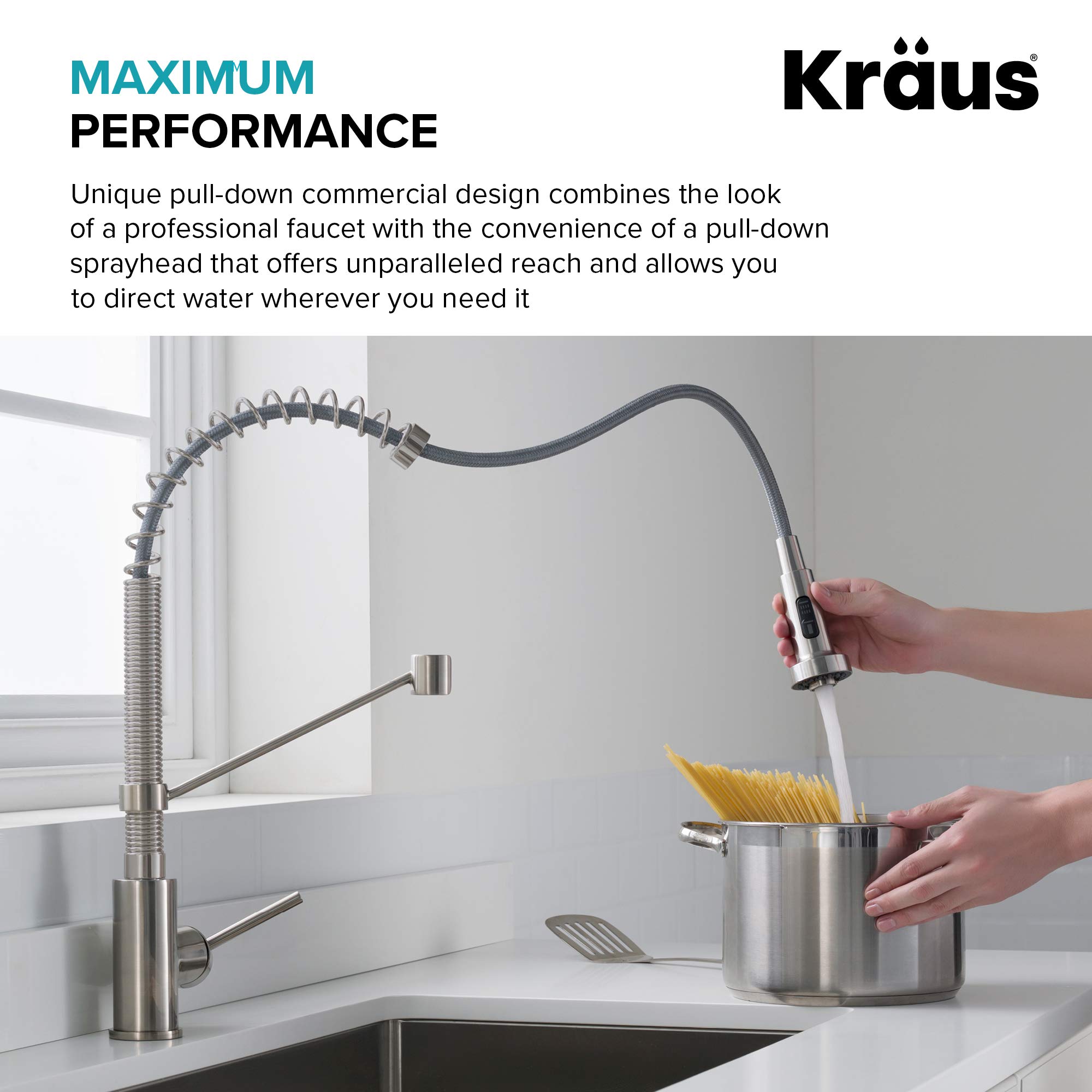 KRAUS Bolden Commercial Style 2-Function Single Handle Pull Down Kitchen Faucet in Brushed Gold, KPF-1610BG