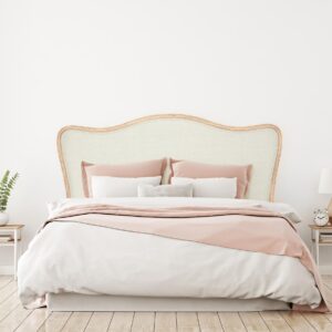 Creative Co-Op, Natural, Queen Modern Farmhouse Solid Oak Wood Headboard with Linen Upholstery, Beige