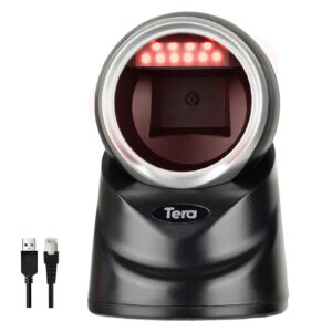 tera pro omnidirectional barcode scanner 2d qr desktop handsfree, adjustable scan head, wired automatic platform scanner with usb cable for market retail store mobile screen payment