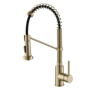 kraus bolden commercial style 2-function single handle pull down kitchen faucet in brushed gold, kpf-1610bg