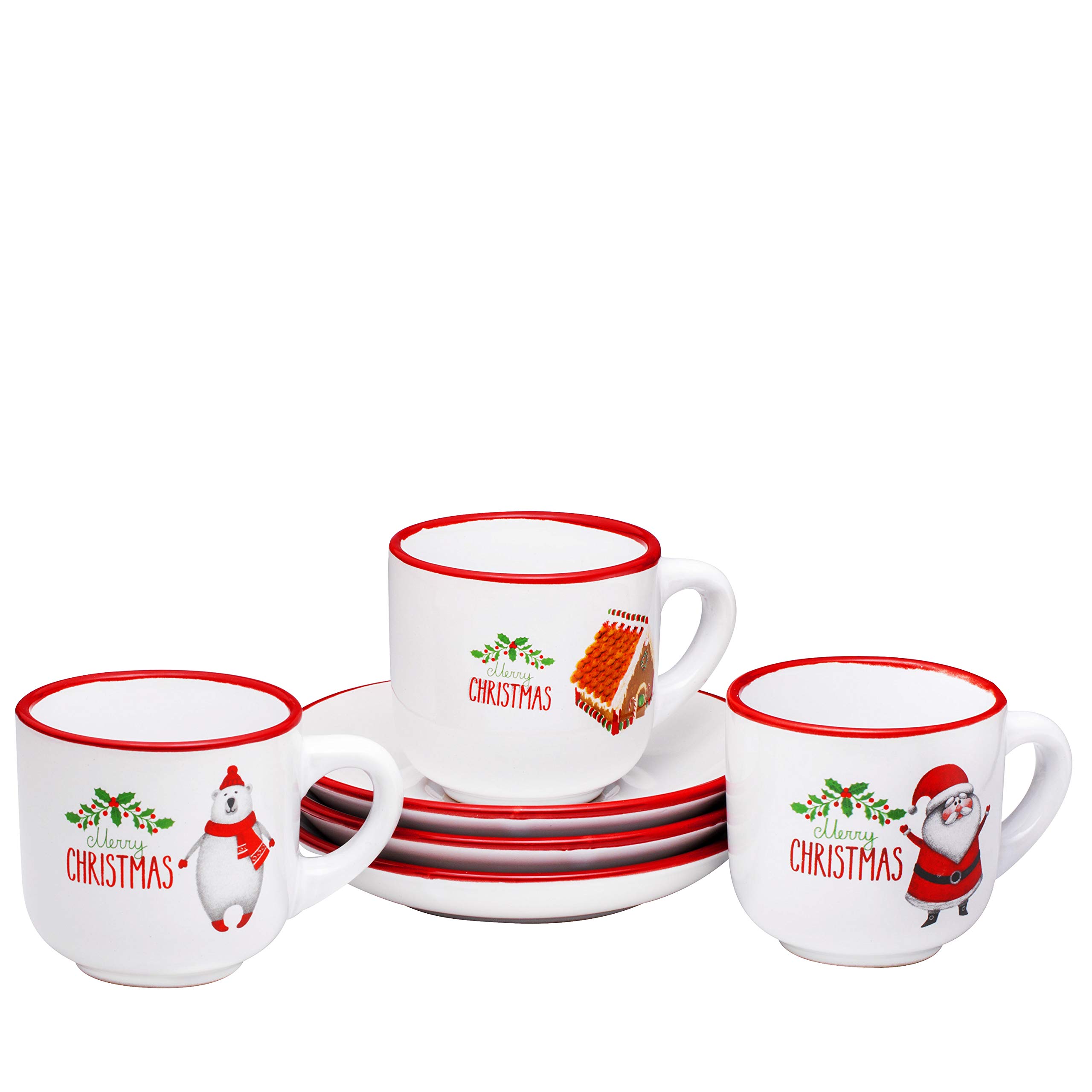 Bruntmor Gift Choice: Espresso Cups And Saucers Set Of 4. Small 4 Ounce Stackable Espresso Cups With Rack. Stacking Espresso Coffee Cup Of 4. Theme, 4 Oz