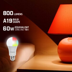 Energizer Connect Smart A19 LED White & Multi-Color RGB Light Bulb with Voice Control and Remote Access Through Your Smartphone | Compatible with Alexa and Google Assistant