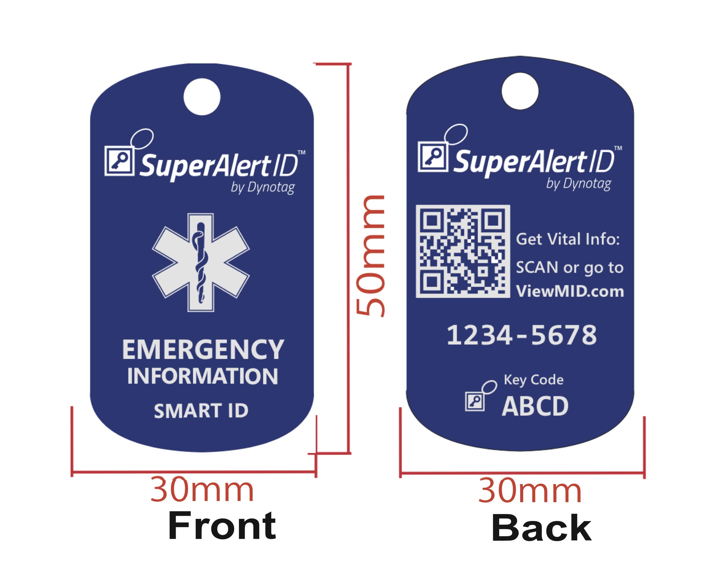 Dynotag® SuperAlertID Smart Military Style Medical ID/Emergency Information Anodized Aluminum Pendant & Chain Set, with DynoIQ™ & Lifetime Service. Blue (Blue)