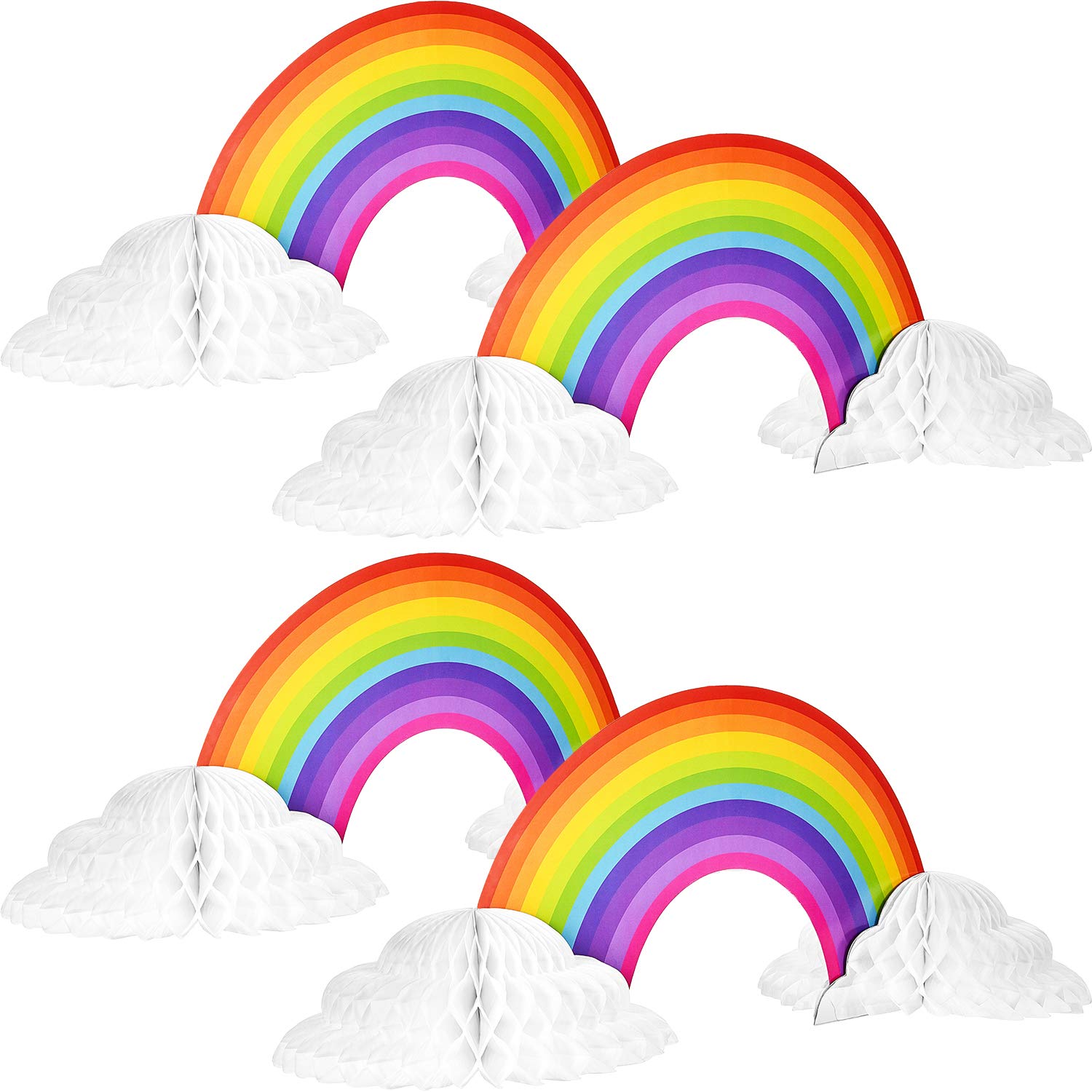 WILLBOND Rainbow Honeycomb Paper Centerpiece Rainbow Cloud Centerpieces No Crease Converting Rainbow Centerpieces for Christmas Birthday Party Tables Decoration(4 Pieces)