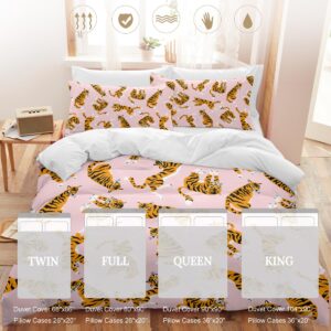 Sleepwish Cute Duvet Cover Cartoon Tigers Pattern Bedding for Kids Teen Girls Boys 3pc Big Cat Animal Bed Set Pink (King)