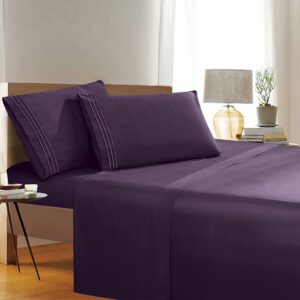 elegant comfort 1500 thread count wrinkle & fade resistant egyptian quality 4-piece ultra soft luxurious bed set includes flat, fitted sheet and 2 pillowcases, full, boysenberry