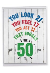 nobleworks - 50th big funny birthday card (8.5 x 11 inch) - group milestone notecard for year old, birthday congrats from all of us - age equation 50 j7195mbg-us