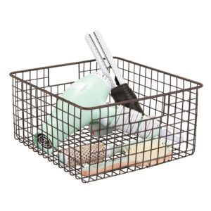 mDesign Metal Wire Bathroom Storage Basket Organizer with Handles - Organize Master/Guest Bathrooms, Linen, Hallway, or Entryway Closets, Bedroom, Laundry Room, Concerto Collection - 2 Pack - Bronze