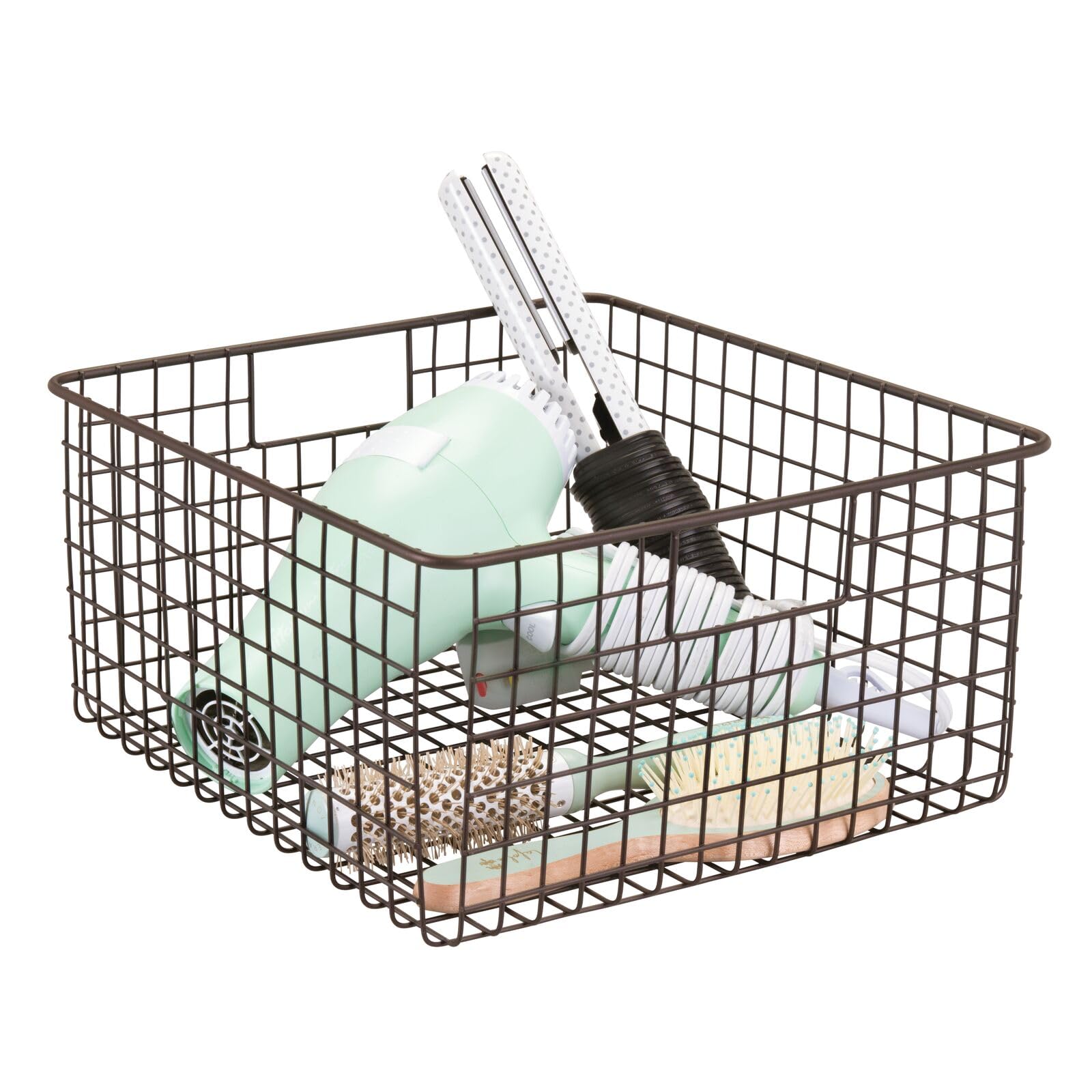 mDesign Metal Wire Bathroom Storage Basket Organizer with Handles - Organize Master/Guest Bathrooms, Linen, Hallway, or Entryway Closets, Bedroom, Laundry Room, Concerto Collection - 2 Pack - Bronze