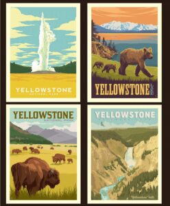 yellowstone pillow panel national parks by anderson design group collection from riley blake designs 100% cotton quilt fabric pp8796r-yell - 36" x 42"