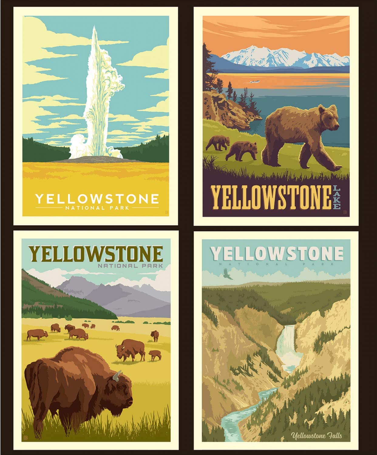 Yellowstone Pillow Panel National Parks by Anderson Design Group Collection from Riley Blake Designs 100% Cotton Quilt Fabric PP8796R-YELL - 36" x 42"