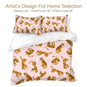 Sleepwish Cute Duvet Cover Cartoon Tigers Pattern Bedding for Kids Teen Girls Boys 3pc Big Cat Animal Bed Set Pink (King)