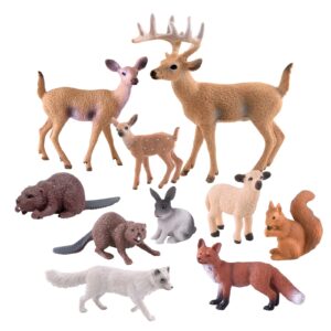 tuparka 10 pcs forest animals figures, miniature woodland creatures figurines squirrel, rabbit, fox, sheep, beaver, deer figurines woodland cake topper for birthday party, baby shower, christmas party