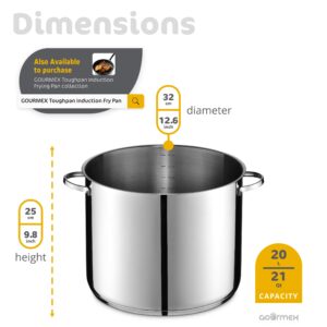 GOURMEX 21-Quart Induction Stock Pot | Stainless Steel Soup Pot with See Through Lid Glass Lid | Grade Heavy Duty Large Stockpot | Compatible with All Heat Sources | Dishwasher Safe