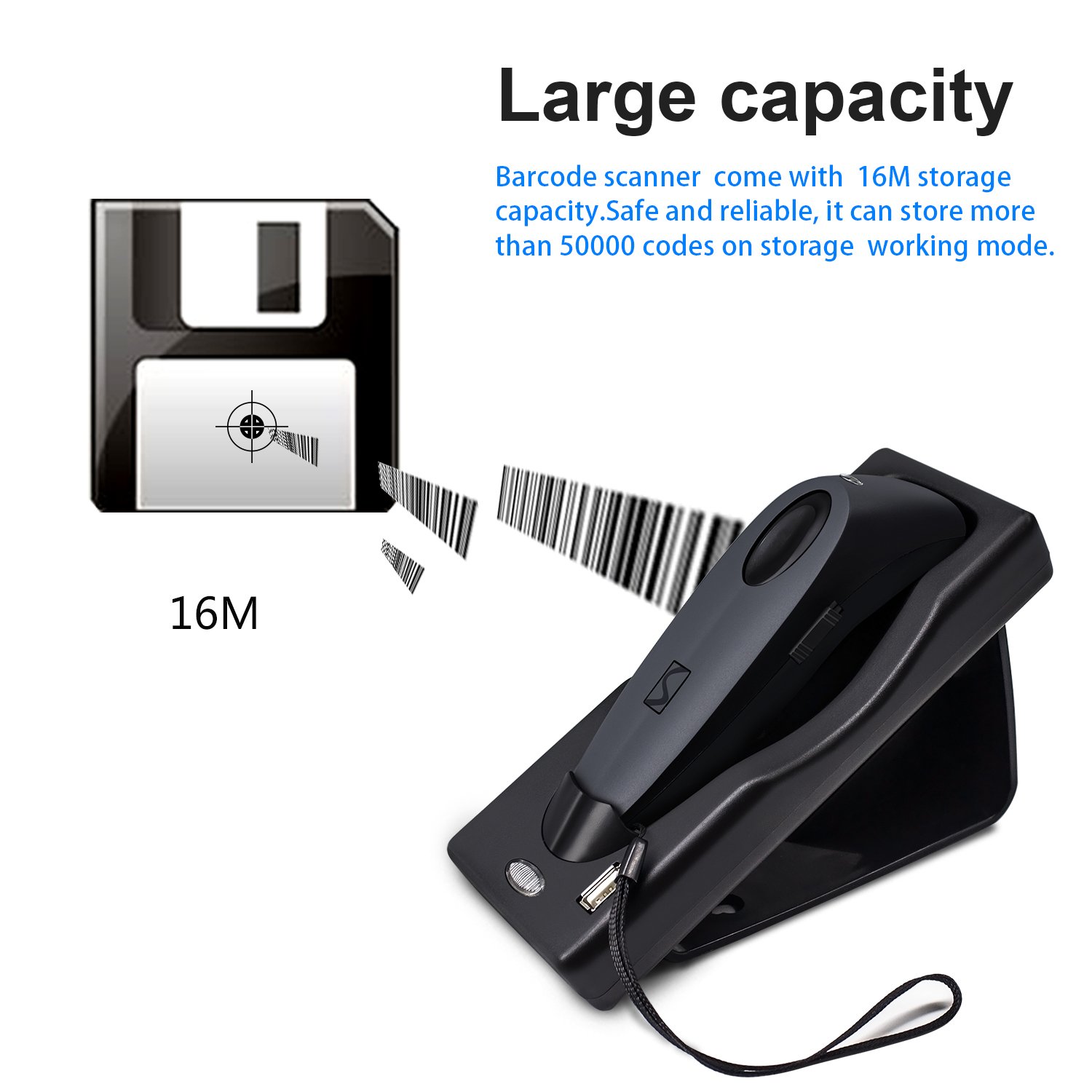 Bluetooth Wireless Barcode Scanner with Stand Handheld Portable USB Bar-Code Reader Scanner Entries Enable Keyboard Entry,Computer Screen Barcode Scanner