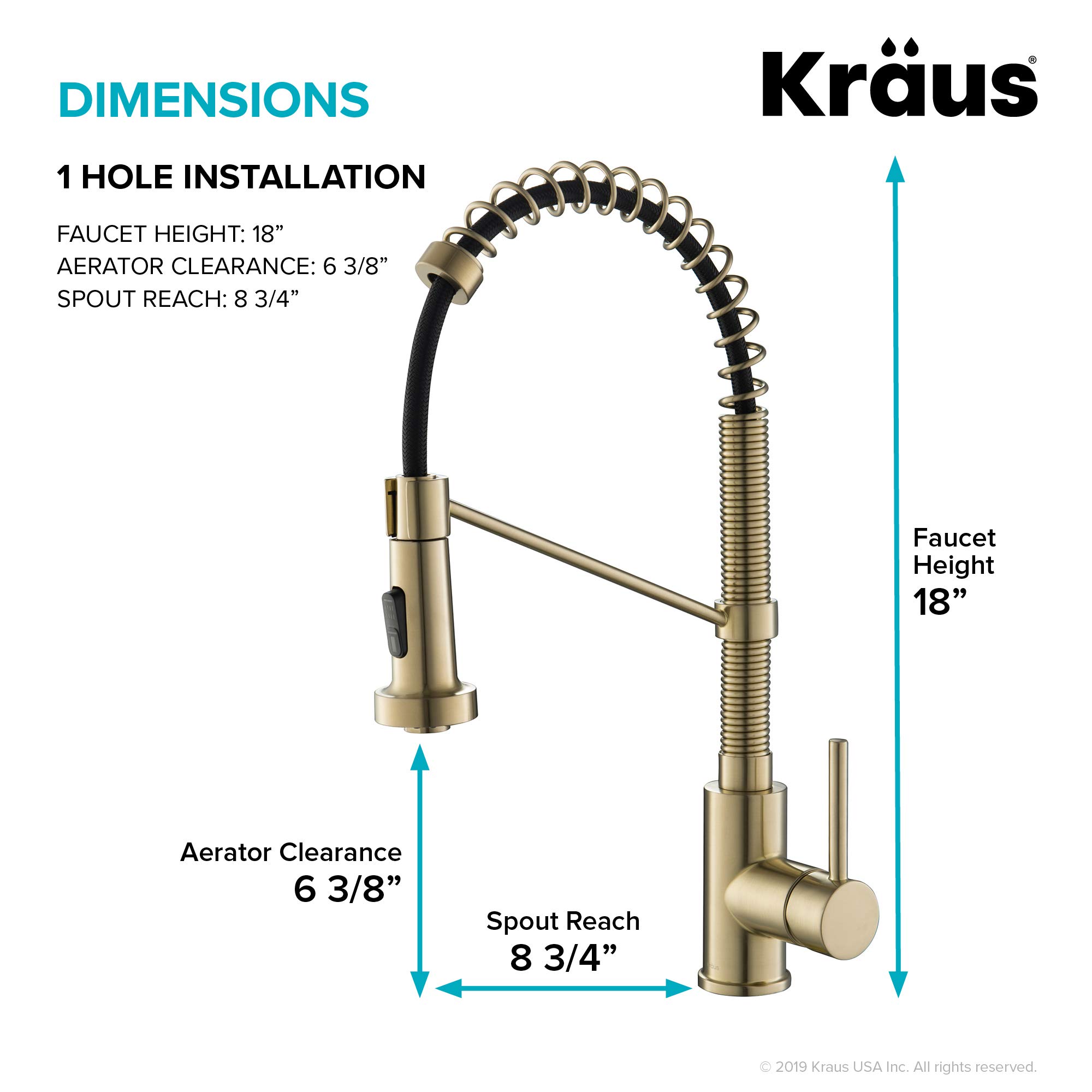 KRAUS Bolden Commercial Style 2-Function Single Handle Pull Down Kitchen Faucet in Brushed Gold, KPF-1610BG