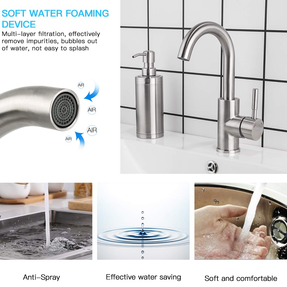 Bar Sink Faucet Brushed Nickel GAPPO Bathroom Faucet Stainless Steel Farmhouse Lavatory Sink Faucet Mixer Small Kitchen Faucet