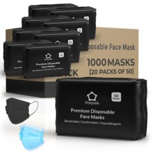 Disposable Face Masks - 1,000 PCS - for Home & Office - Breathable & Comfortable Filter (Black.)